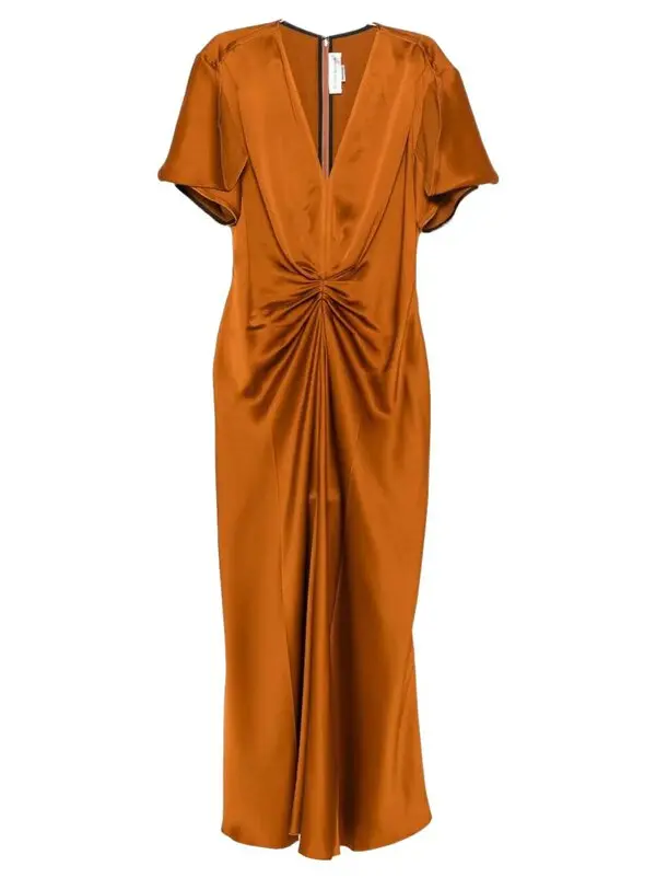Victoria Beckham Short Sleeve V-neck Dress - Orange