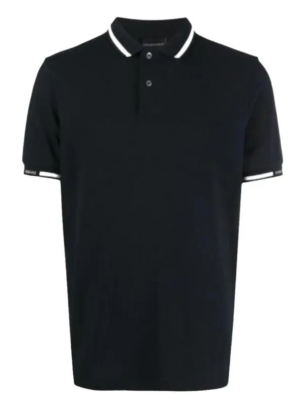 Emporio Armani Stripe-detail Polo Shirt - Black