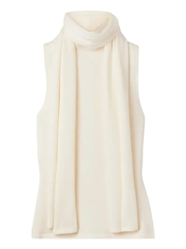 Staud Canal Wool Turtleneck Sweater With Scarf - Ivory