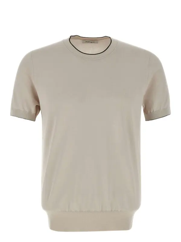 KANGRA Short Sleeve Knitted Top With Contrast Trim - Beige
