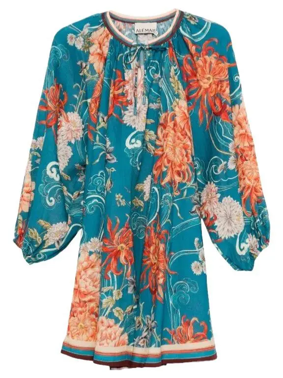 ALEMAIS Fletcher Floral-print Mini Dress - Blue