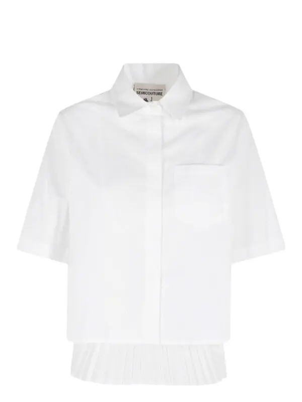 SEMICOUTURE Short-sleeved Shirt With Pleated Detail - White