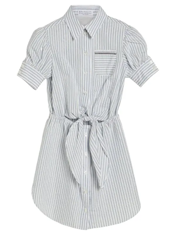 Brunello Cucinelli Striped Monili-detailed Shirt Dress - White