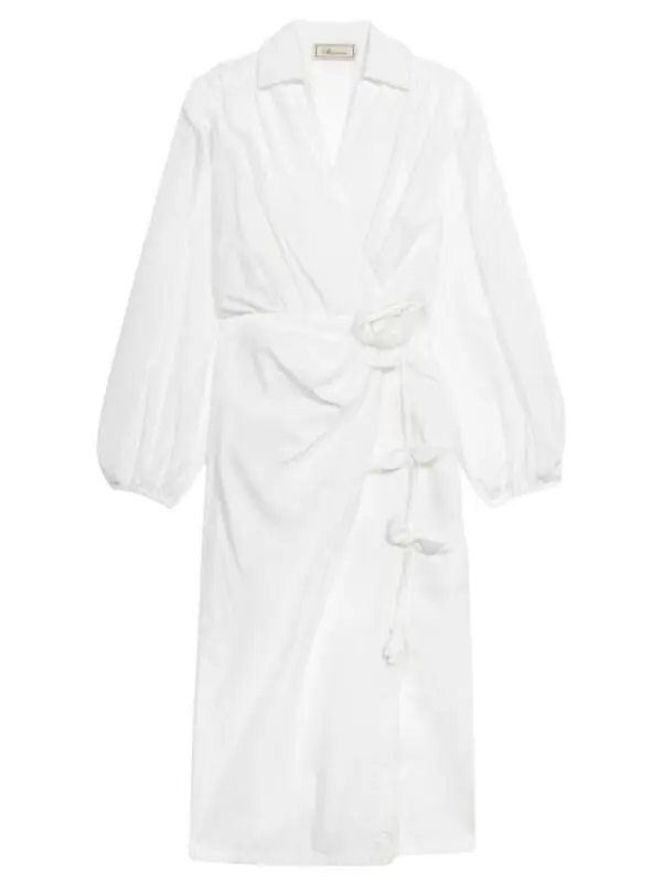 Blumarine V-neck Rose Appliqué Midi Dress - White