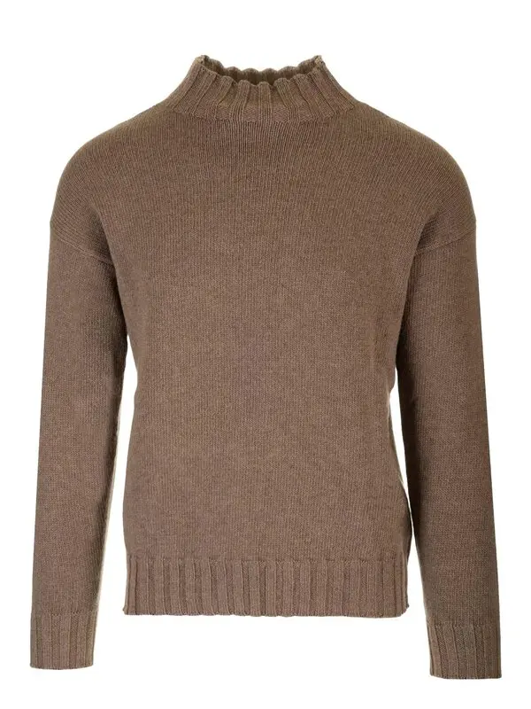 Tagliatore High-neck Wool Jumper - Brown