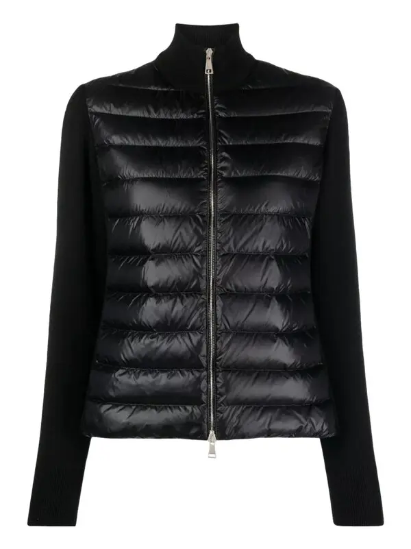 Moncler High-neck Padded Jacket With Ribbed Knit Sleeves - Black