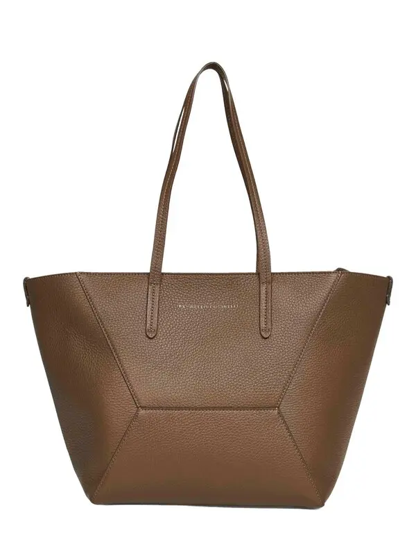 Brunello Cucinelli Logo Embossed Top Handle Bag - Brown