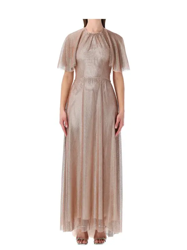 Alberta Ferretti Embellished Evening Dress With Cape Sleeves - Nude