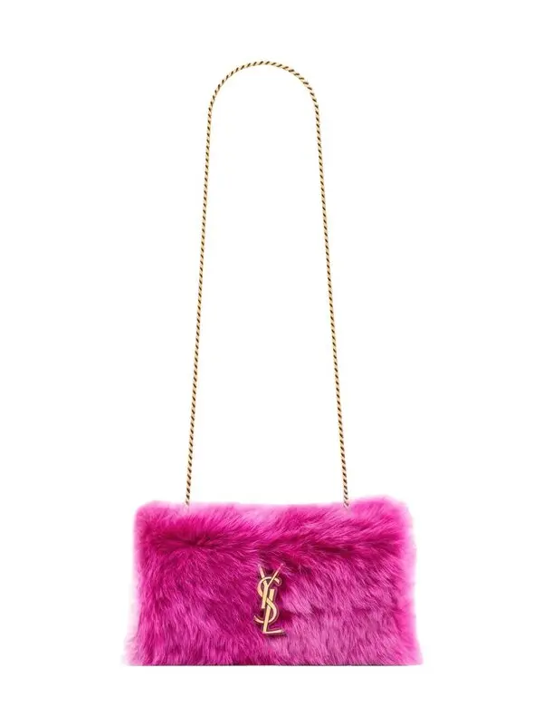 Saint Laurent Logo Plaque Fluffy Shoulder Bag - Pink