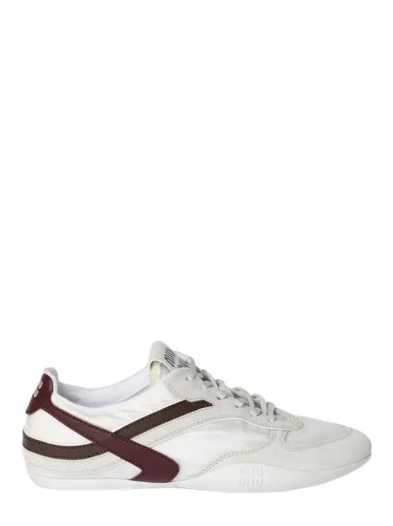 Miu Miu Technical Fabric And Suede Sneakers - White/burgundy