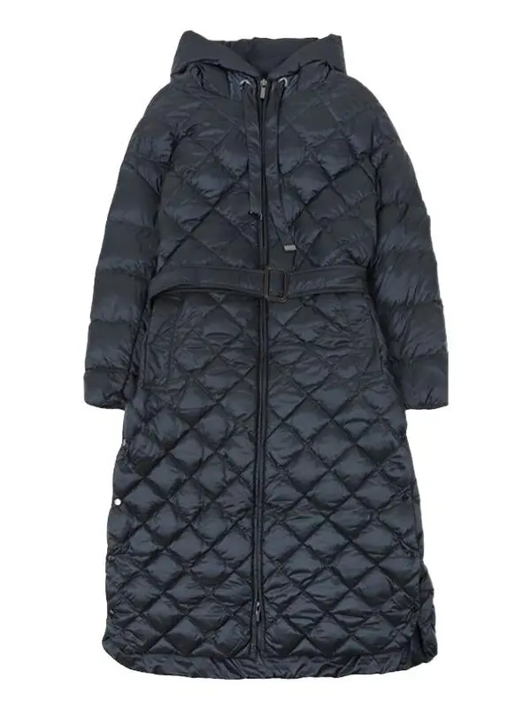 Max Mara Quilted Belted Coat - Navy Blue