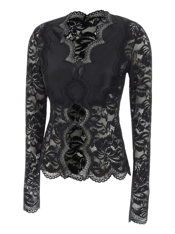 Rabanne Lace Cut-out Long-sleeve Top - Black