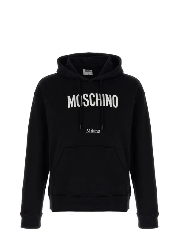 Moschino Print Drawstring Hoodie - Black