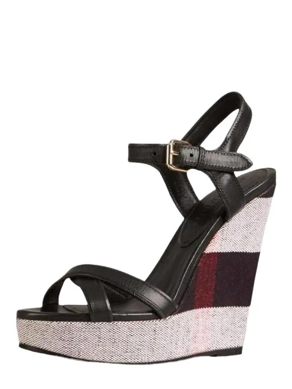 Burberry Checked Wedge Sandals - Black
