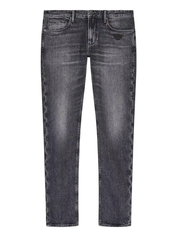 Emporio Armani Slim-fit Washed Denim Jeans With Eagle Embroidery - Grey