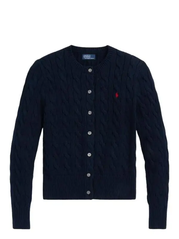 Polo Ralph Lauren Cable Knit Cardigan With Embroidered Pony - Hunter Hidden Blue
