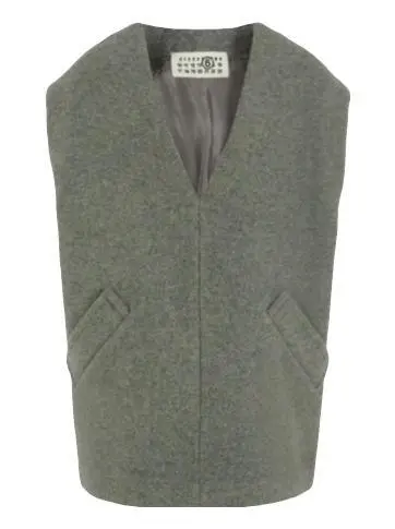MAISON MARGIELA Embroidered Logo V-neck Waistcoat - Gray