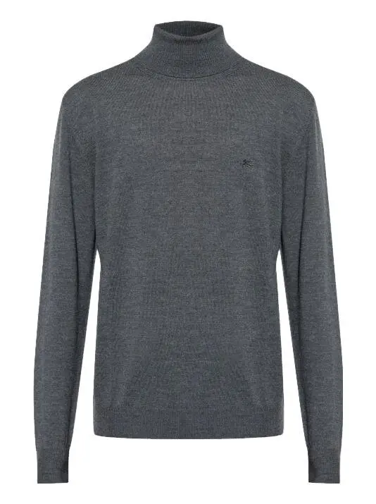 Etro Logo Embroidered Turtleneck Knitted Jumper - Grey