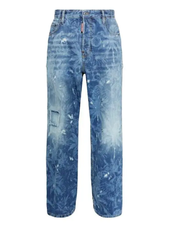 Dsquared2 Distressed Baggy Jeans With Logo Detail - Blue