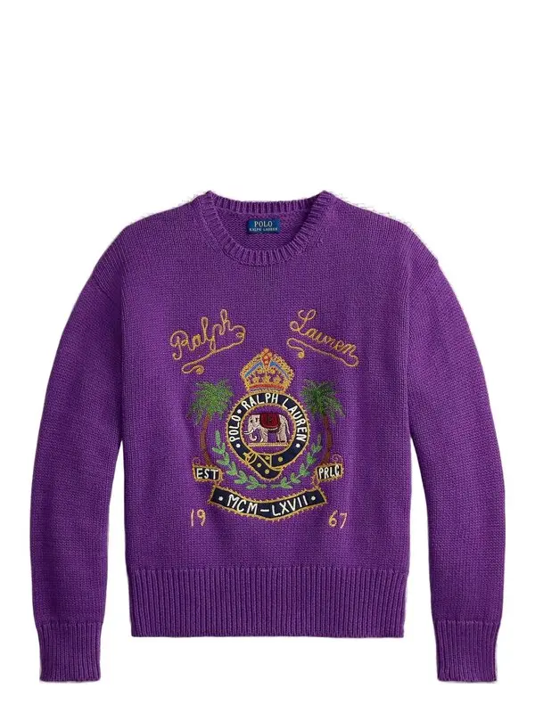 Polo Ralph Lauren Embroidered Crew Neck Sweater - Purple