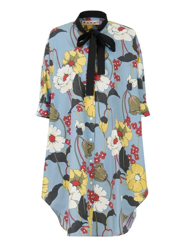 Marni Melodia Print Oversized Poplin Shirt Dress - Sky