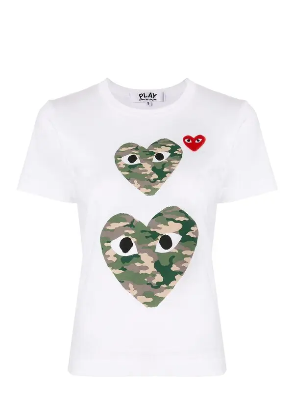 Play Comme Des Garcon Camouflage Heart Print T-shirt - White