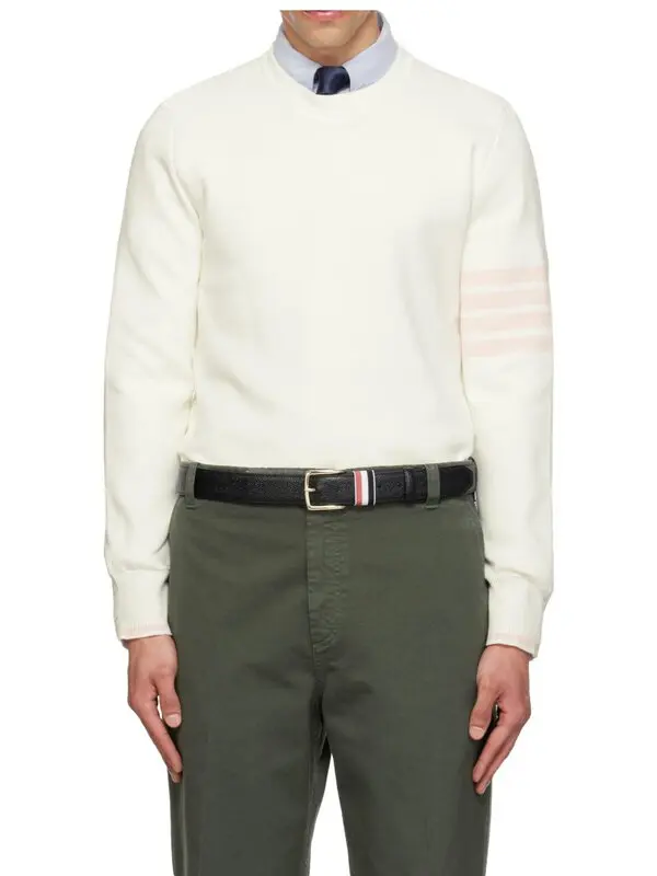 Thom Browne Milano Stitch 4-bar Pullover Sweater - White