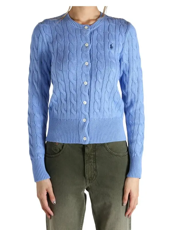 Polo Ralph Lauren Cable Knit Cardigan With Buttoned Placket - New Litchfield Blue