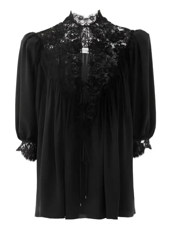 Chloé Lace-trim Gathered Blouse - Black