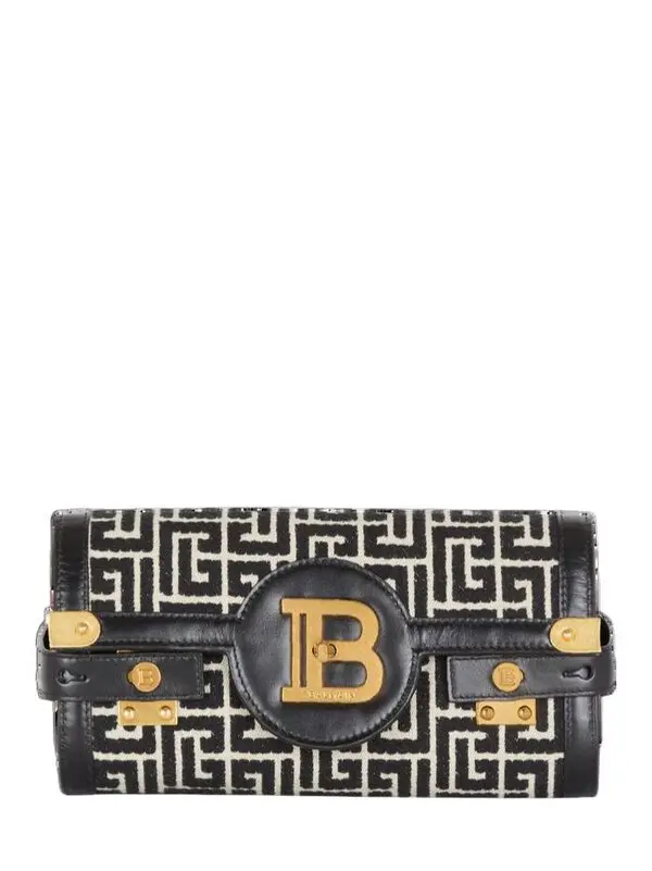 Balmain B-buzz Pouch 23 In Monogrammed Jacquard Canvas And Leather - Black