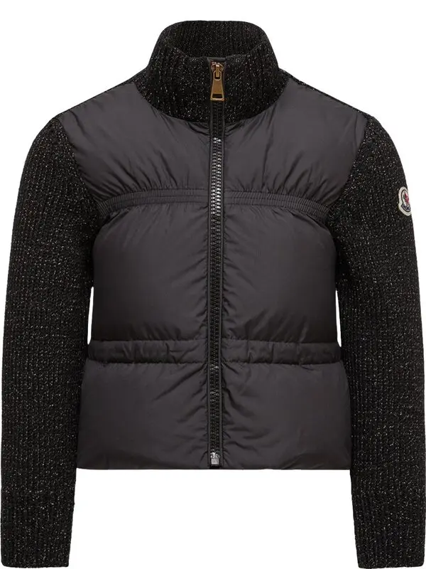 Moncler Padded Metallic Wool Zip-up Cardigan - Black