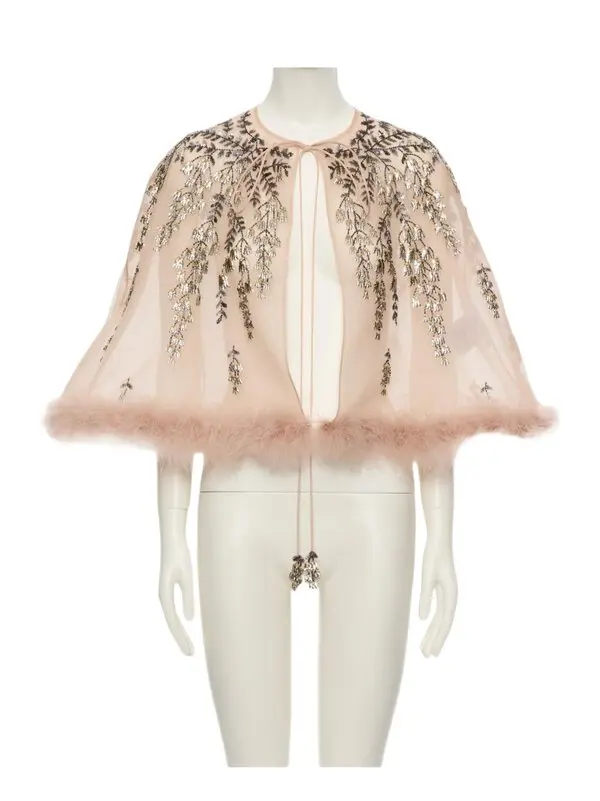 Valentino Garavani Embellished Lace Cape - Nude