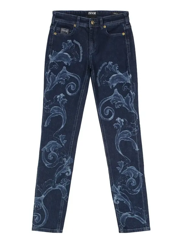 Versace Floral Printed Skinny Jeans - Navy Blue