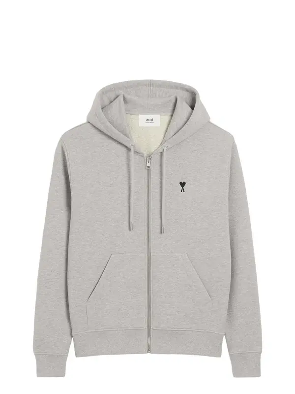 Ami Zipped De Coeur Hoodie - Gray