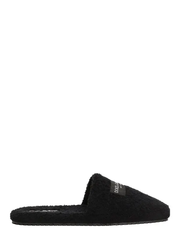 Dolce & Gabbana Logo Fleece Slides - Black