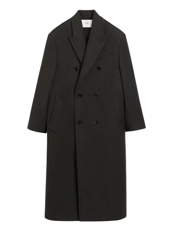 Ami Double-breasted Long Coat - Black