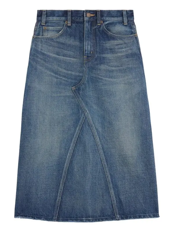 Celine Midi Skirt In Dark Wash Denim - Blue
