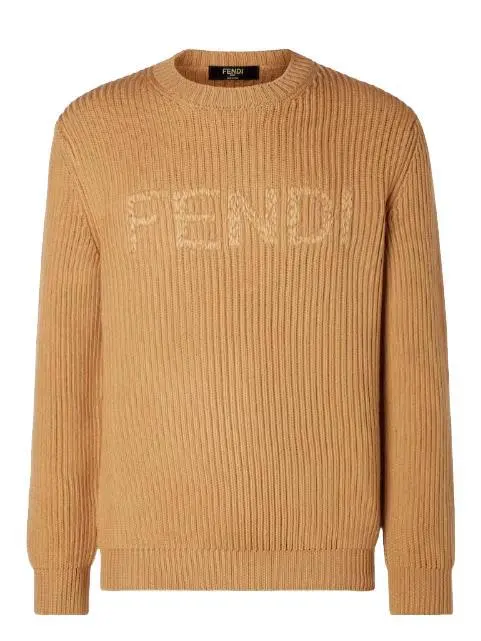 Fendi Logo Lettering Crewneck Jumper - Light Brown