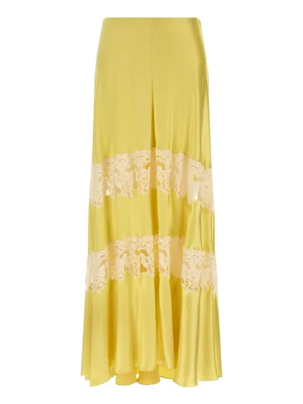 Alberta Ferretti Lace Detailed Satin Maxi Skirt - Yellow