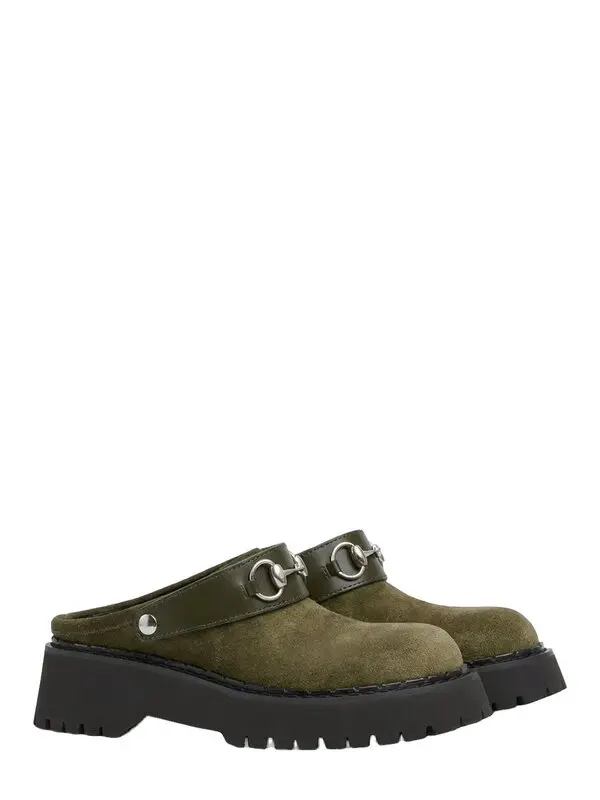 Gucci Horsebit Mule With Lug Sole - Dark Green