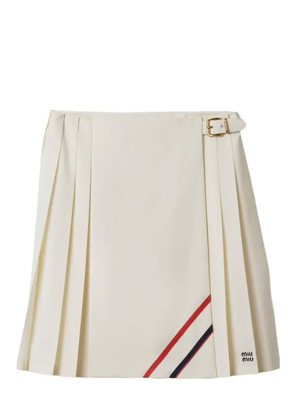 Miu Miu Pleated Mohair Fabric Skirt With Buckled Strap Detail - Natural