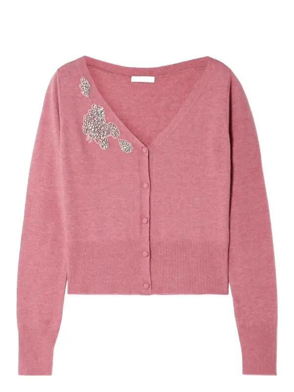 Erdem Long-sleeved Knitted Cardigan With Crystal Embellishments - Pink