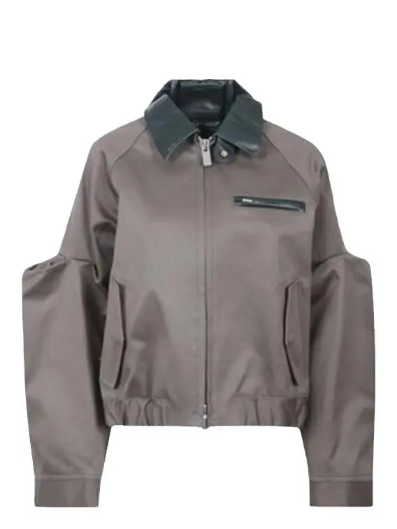 Sacai Leather-collar Shirt Jacket - Gray