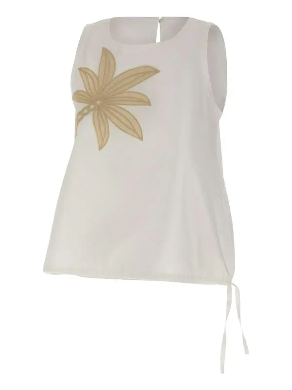 KAOS Sleeveless Top With Embroidered Palm Detail - White