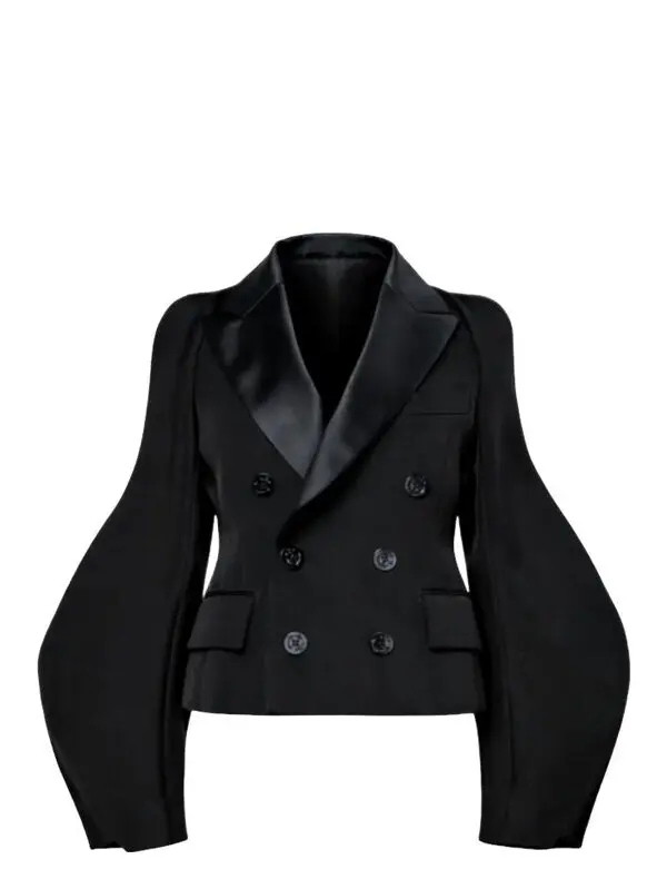 Sacai Double-breasted Padded Jacket With Pointed Collar - Black