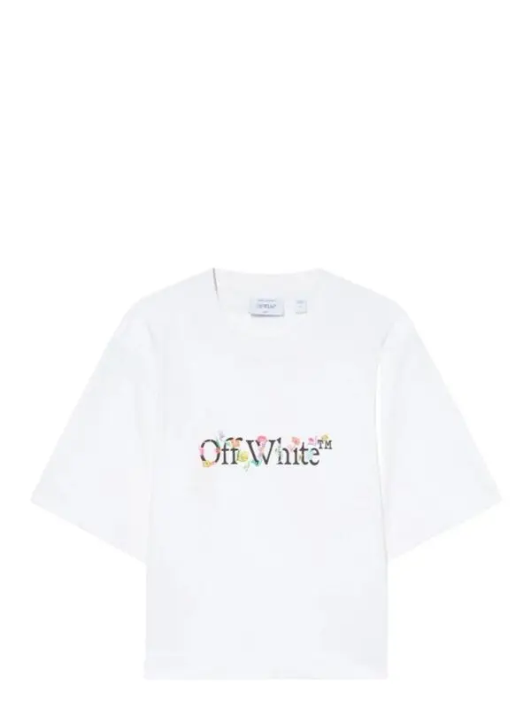 Off-White Cropped T-shirt With Floral Logo - White