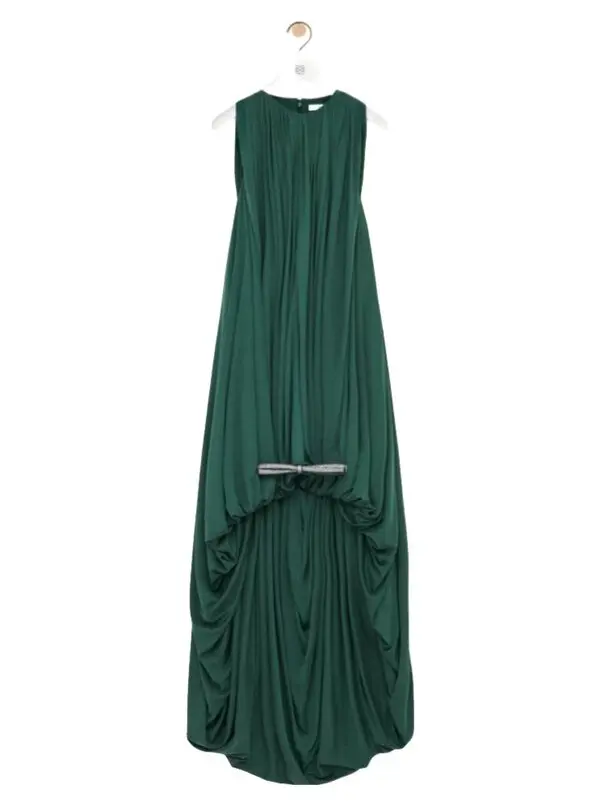 Loewe Asymmetric Draped Dress With Crystal Bow - Green