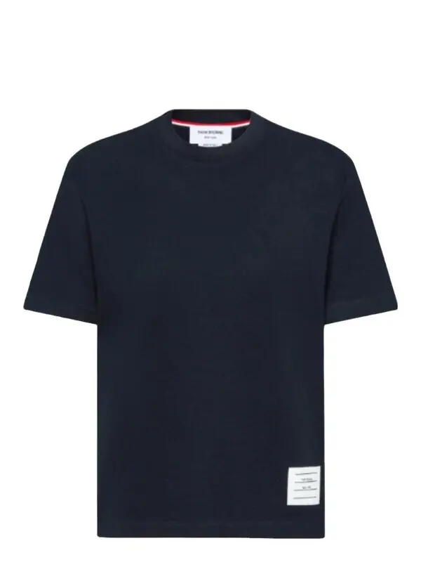 Thom Browne Crewneck T-shirt With Stripe Detail - Navy Blue