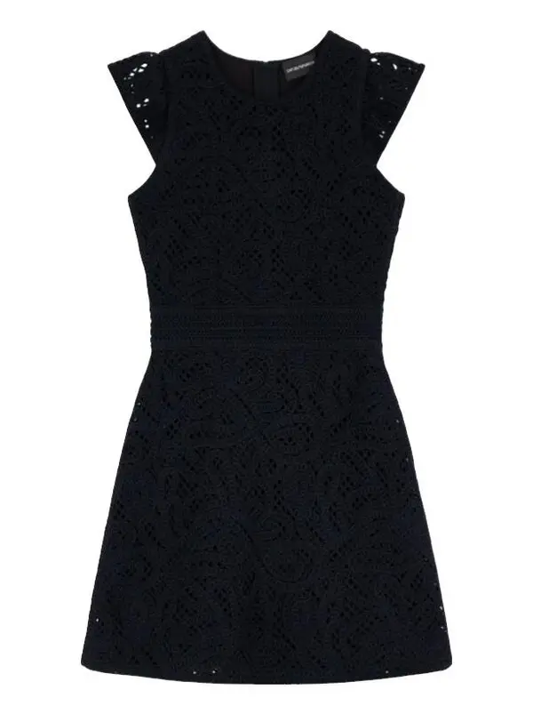 Emporio Armani Macrame-effect Embroidered Cap Sleeve Dress - Black