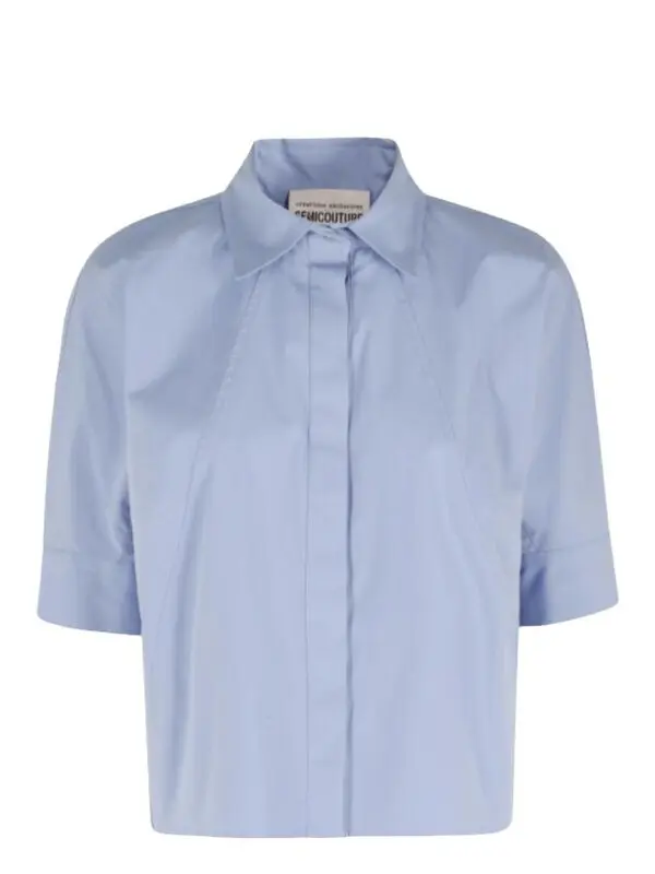 SEMICOUTURE Short Sleeve Collared Shirt - Blue